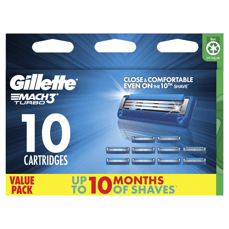 Buy Gillette Mach 3 Turbo 3D Razor Blades Value 10 Pack Online at ...