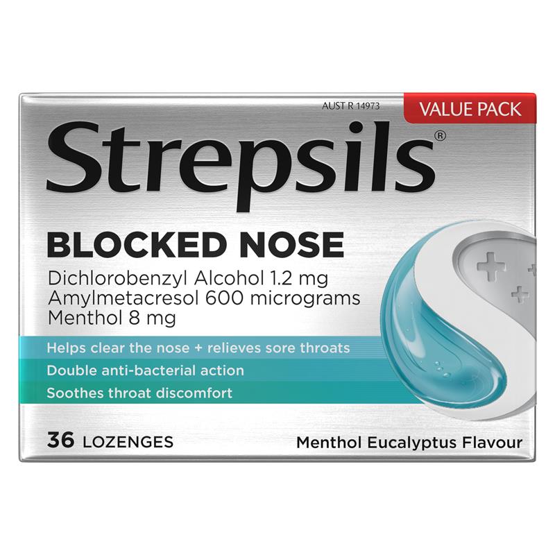 Buy Strepsils Blocked Nose Menthol Eucalyptus 36 Lozenges Online at ...