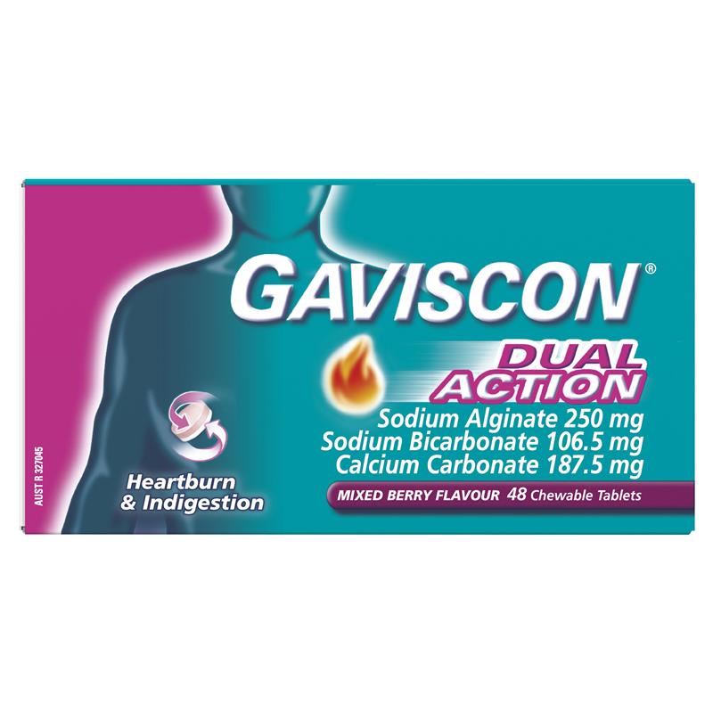 Buy Gaviscon Dual Action Mixed Berry 48 Chewable Tablets Online at ...