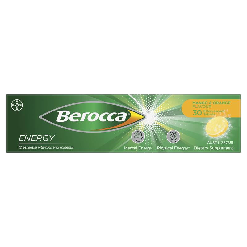 Buy Berocca Energy Mango & Orange 30 Effervescent Tablets Online at ...