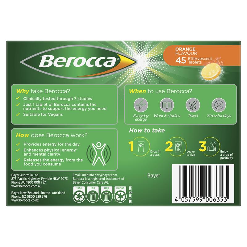 Buy Berocca Energy Orange 45 Effervescent Tablets Online at Chemist ...