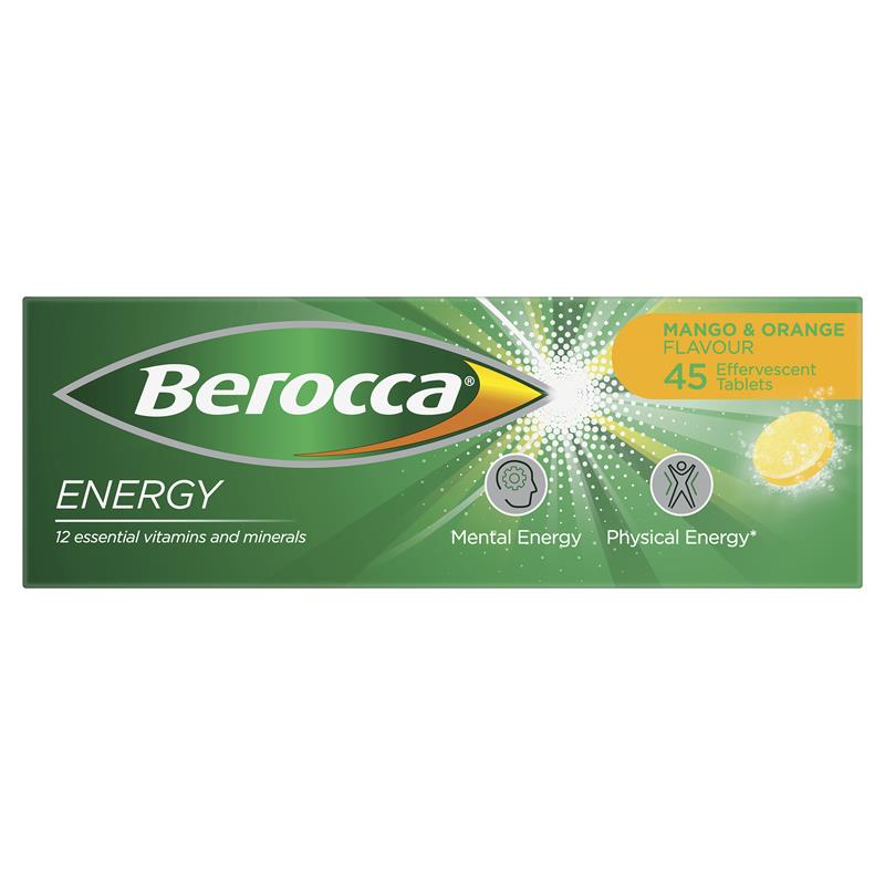 Buy Berocca Energy Mango & Orange 45 Effervescent Tablets Online at ...