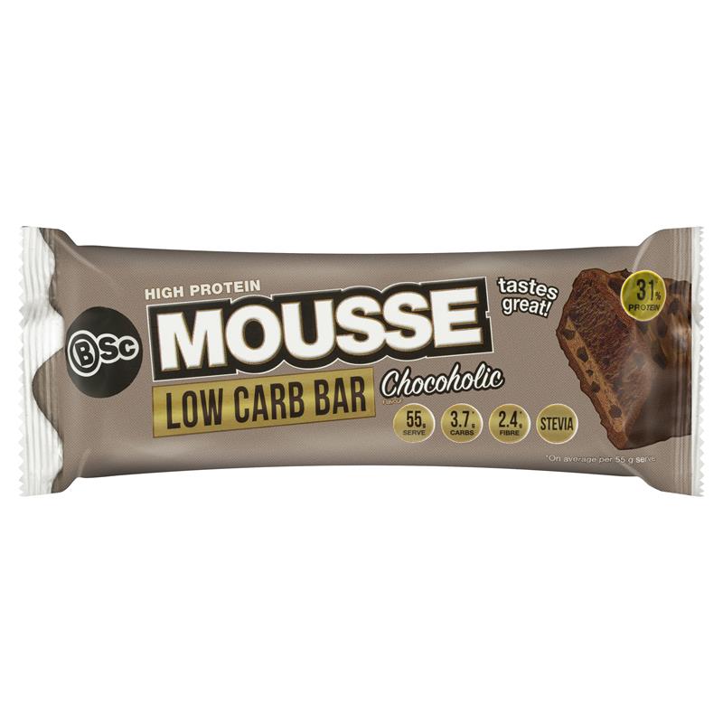 Buy BSc High Protein Low Carb Mousse Protein Bar Chocoholic 55g Online ...