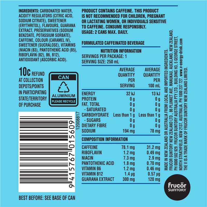 Buy V Sugar Free Blue Can 250ml Online at Chemist Warehouse®