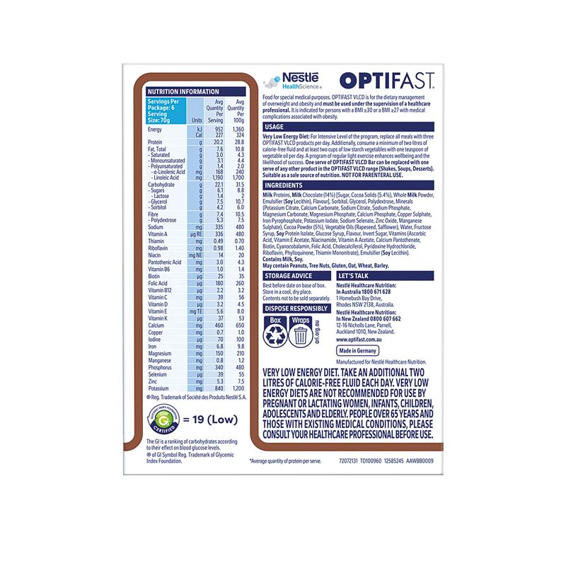 Buy Optifast VLCD Bars Chocolate 6 x 70g Online at Chemist Warehouse®