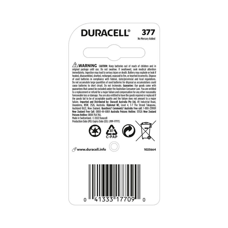 Buy Duracell Specialty 377 Watch 1 Pack Online at Chemist Warehouse®