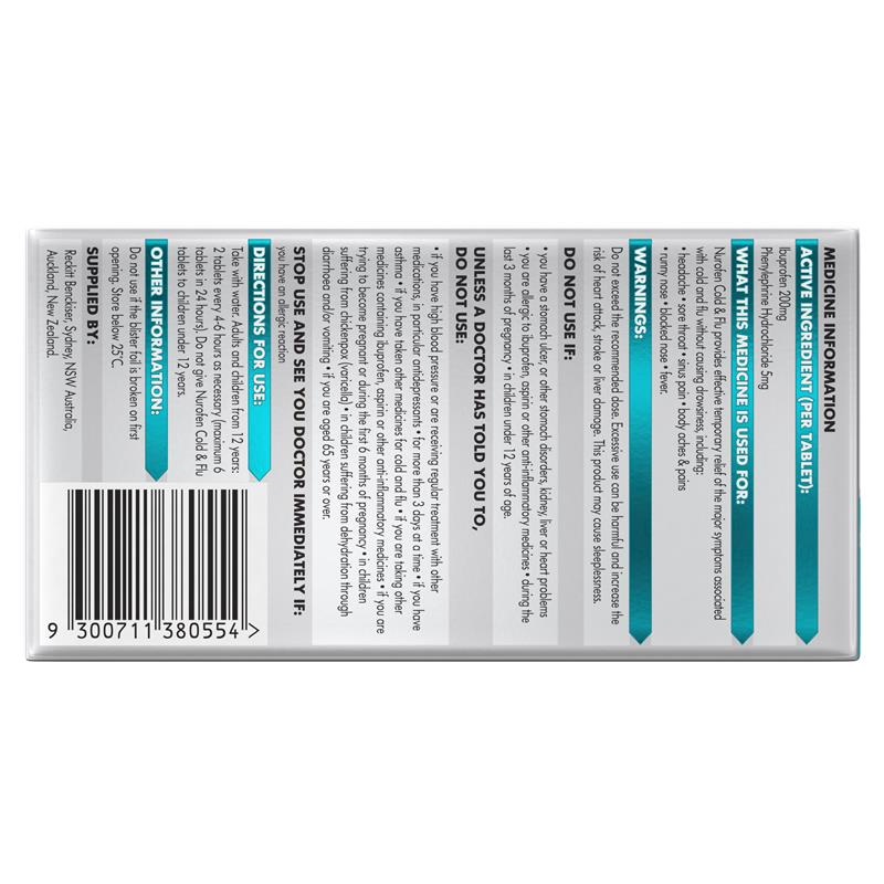 Buy Nurofen Cold & Flu 12 Tablets Online at Chemist Warehouse®