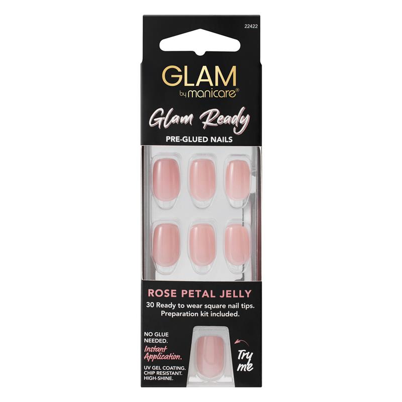 Buy Glam By Manicare Ready Pre-Glued Nails 30 Pieces Rose Petal Jelly ...