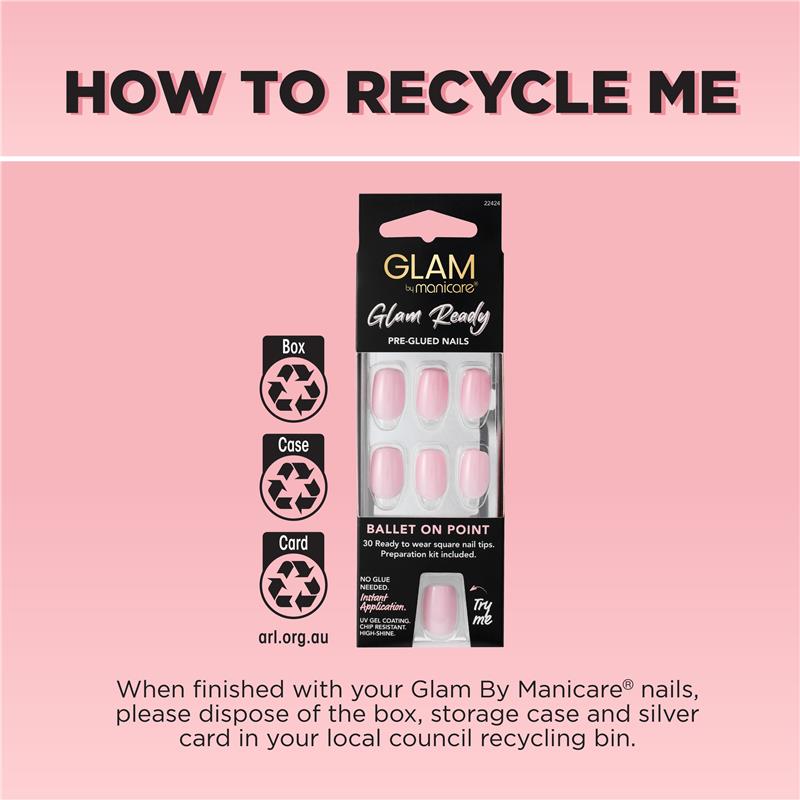 Buy Glam By Manicare Ready Pre-Glued Nails 30 Pieces Ballet On Point ...