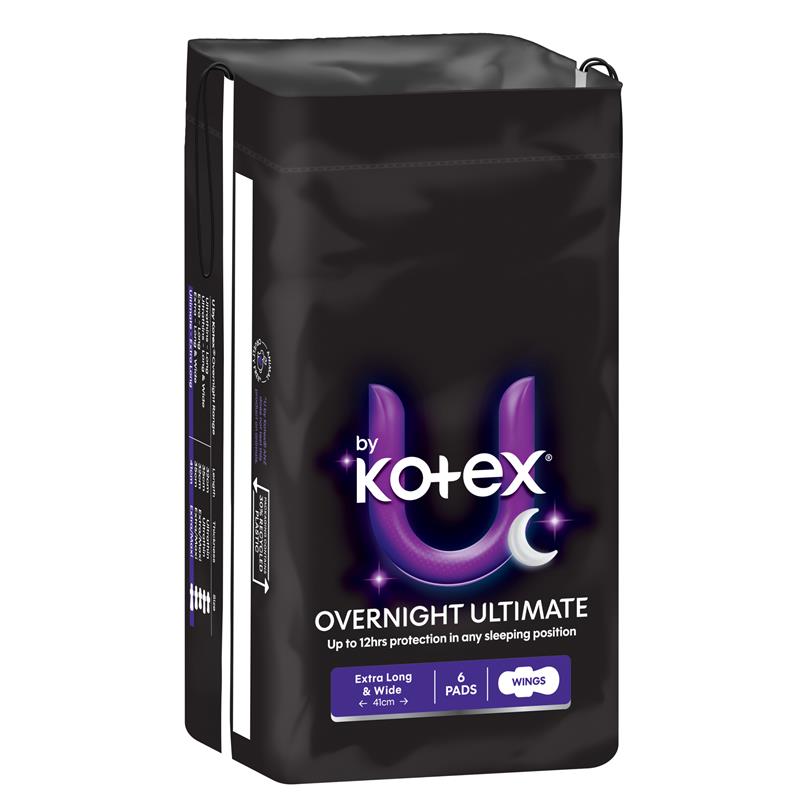 Buy U By Kotex Pads Extra Overnight Extra Long 6 Pack Online at Chemist ...