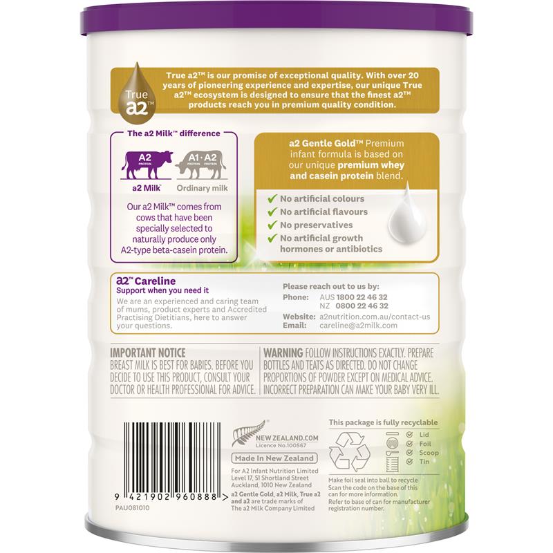 Buy A2 Gentle Gold Premium Infant Formula Stage 1 From Birth 800g ...