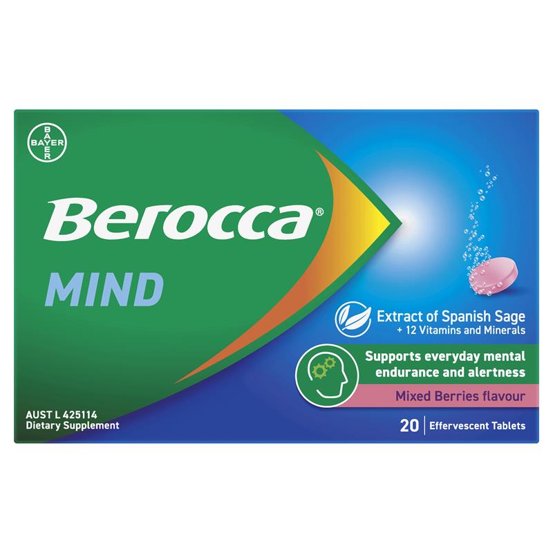 Buy Berocca Mind Mixed Berries 20 Effervescent Tablets Online at ...