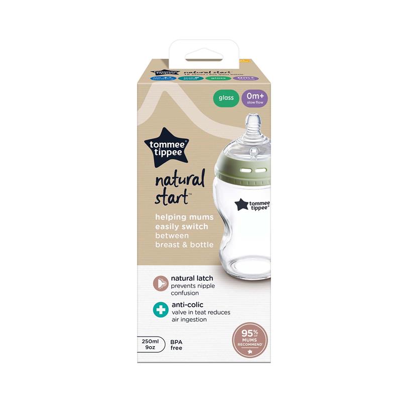 Buy Tommee Tippee Natural Start Glass Bottle 250ml Slow Teat 1 Pack ...