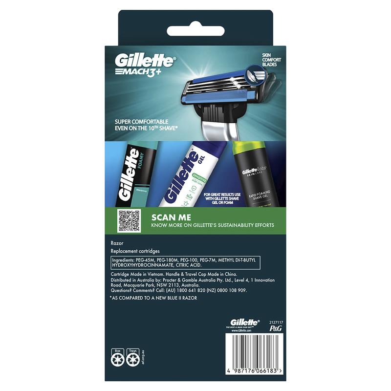 Buy Gillette Mach 3+ Manual Razor + 6 Blade Refills Starter Kit Online ...