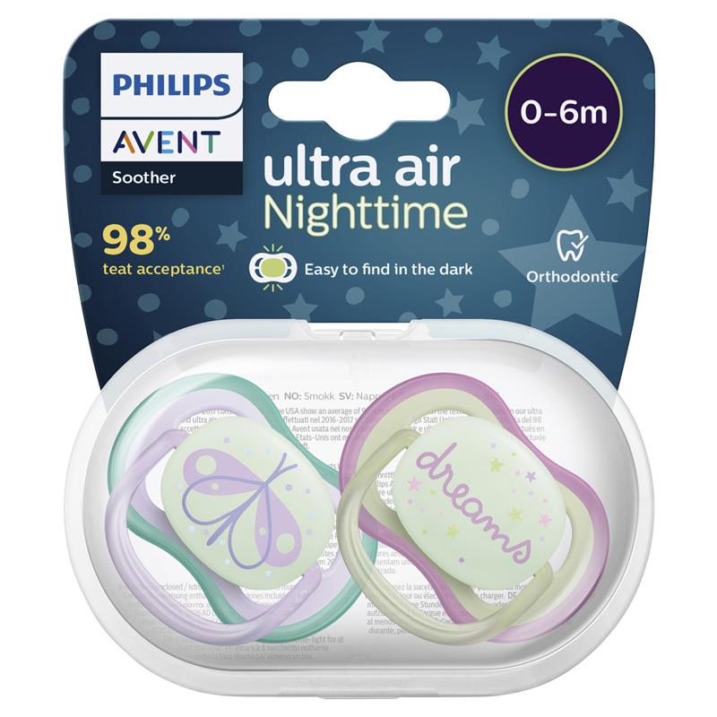Buy Avent Ultra Air Soother Night 0 - 6 Months 2 Pack Online at Chemist ...