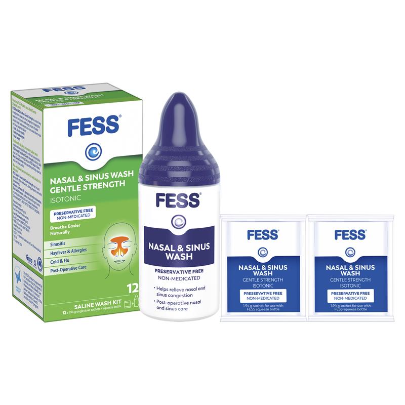 Buy Fess Nasal & Sinus Wash Kit Gentle Strength 12 Sachets Online at ...