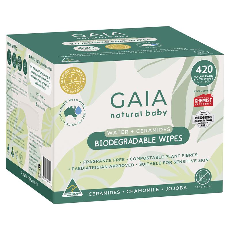 Buy Gaia Natural Baby Biodegradable Water Wipes 420 Pack Exclusive Size ...
