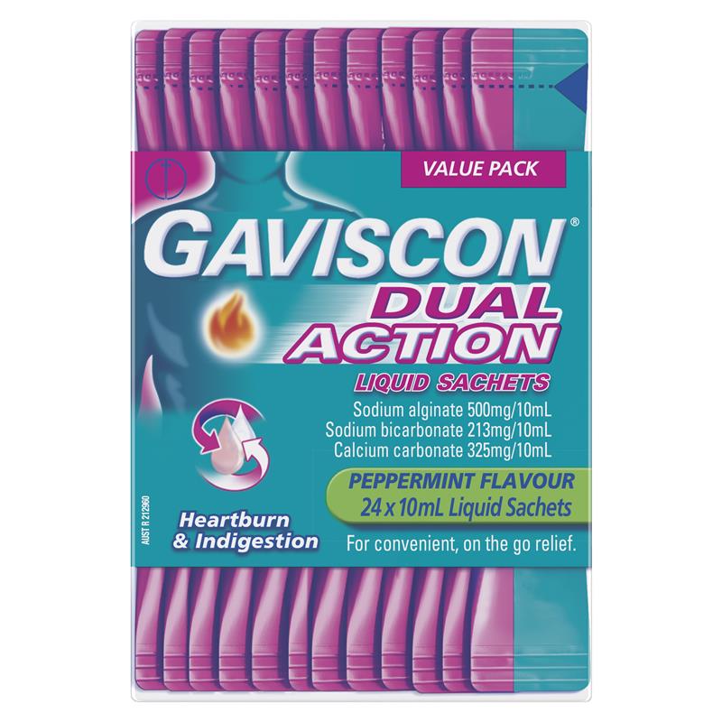 Buy Gaviscon Dual Action Liquid Peppermint 10ml x 24 Sachets Online at ...