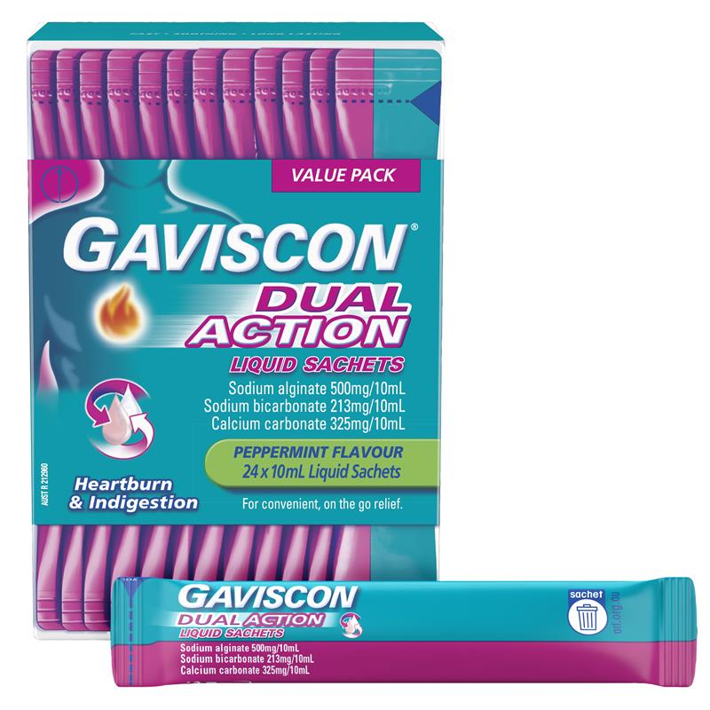 Buy Gaviscon Dual Action Liquid Peppermint 10ml x 24 Sachets Online at ...