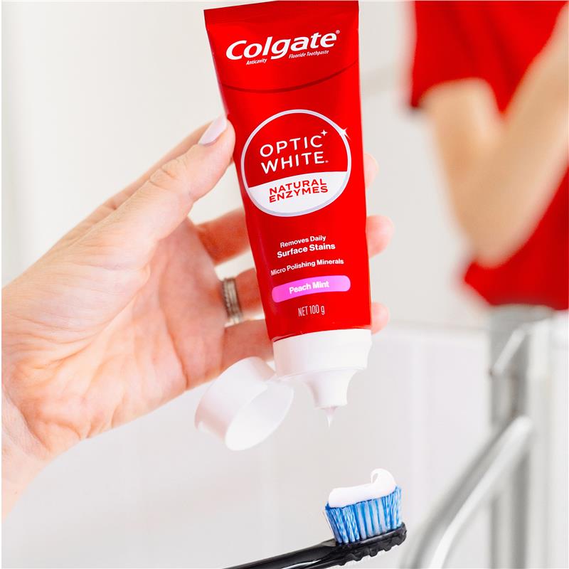 Buy Colgate Toothpaste Optic White Natural Enzymes Peach Mint 100g ...