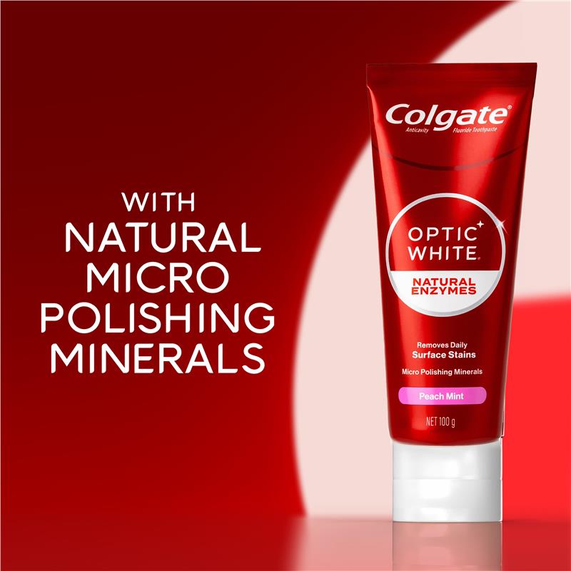Buy Colgate Toothpaste Optic White Natural Enzymes Peach Mint 100g ...