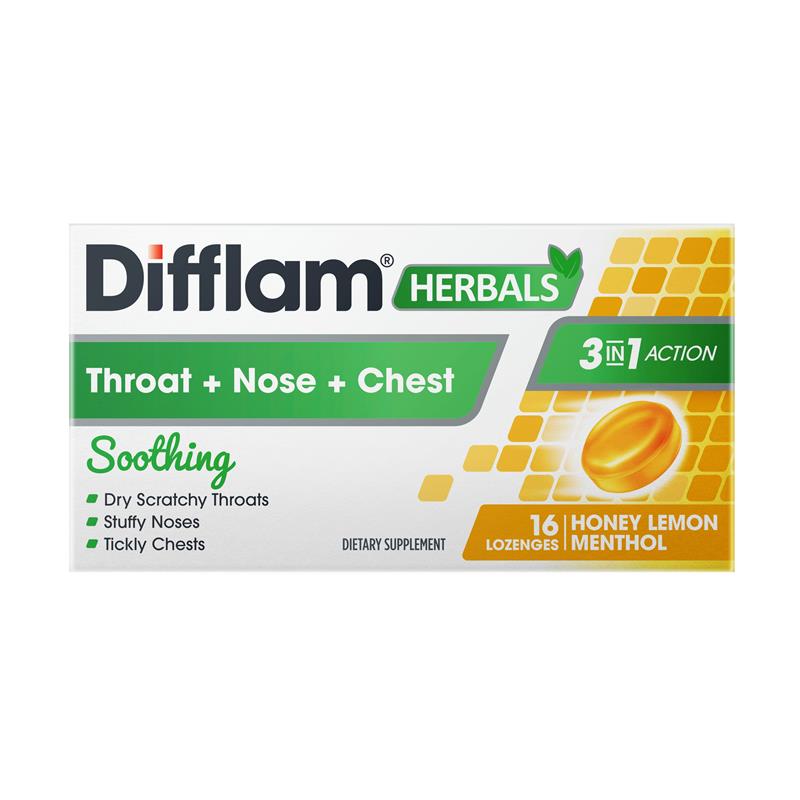 Buy Difflam Herbals Throat + Nose + Chest 3-In-1 Honey Lemon Menthol 16 ...
