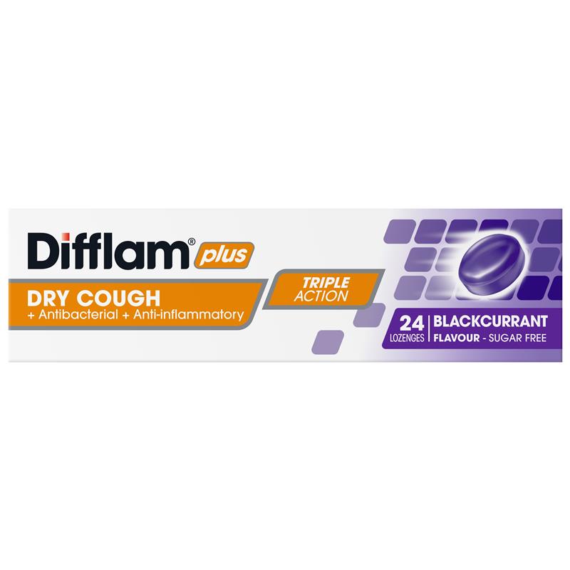 Buy Difflam Anti-Inflammatory Dry Cough Sugar Free Blackcurrant 24 ...