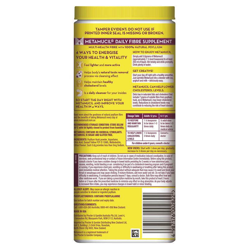 Buy Metamucil Smooth Lemon Lime 72 Doses 425g Online at Chemist Warehouse®