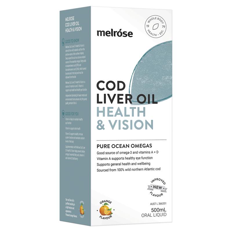 Buy Melrose Omega Cod Liver Oil Health & Vision 500ml Online at Chemist ...