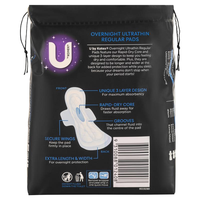 Buy U By Kotex Pads Ultrathins Overnight Regular 10 Pack Online at ...