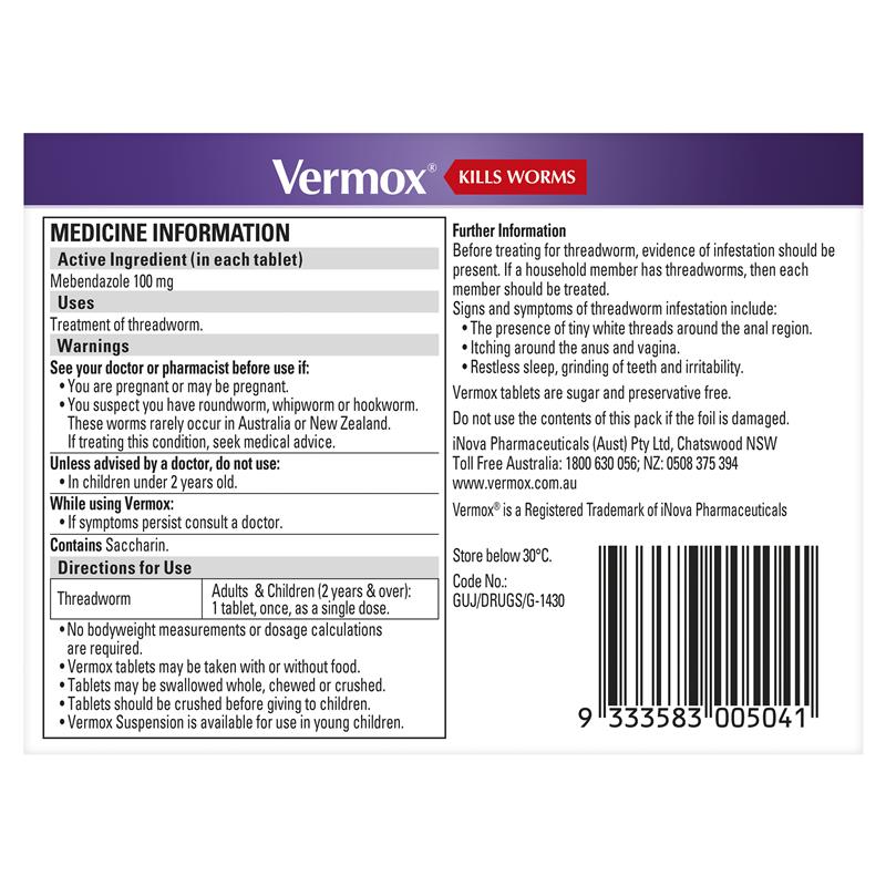 Buy Vermox Orange Worming Tablets 2 Pack Online at Chemist Warehouse®