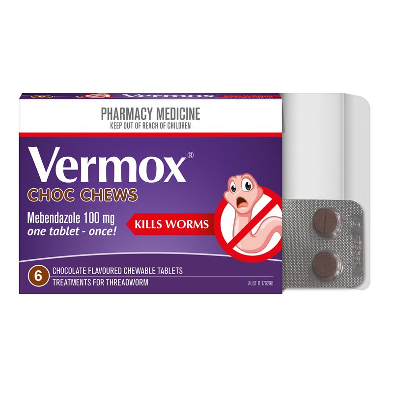 Buy Vermox Chocolate Chewable Tablets 6 Pack Online at Chemist Warehouse®