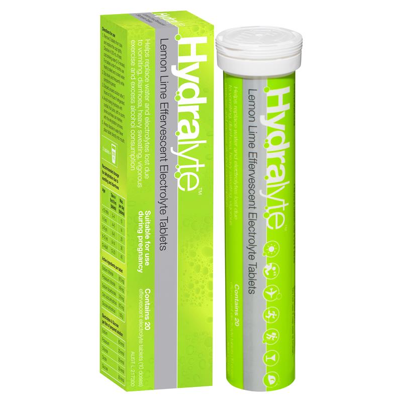 Buy Hydralyte Electrolyte Effervescent Lemon Lime 20 Tablets Online at ...