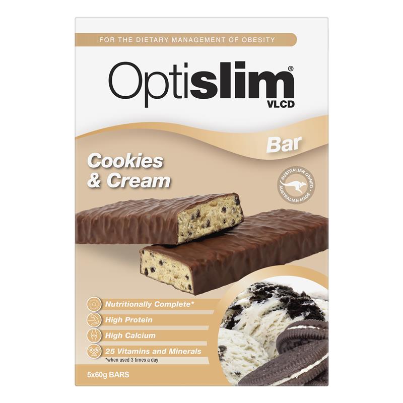 Buy Optislim VLCD Bar Cookies & Cream Bars 5 Pack Online at Chemist ...