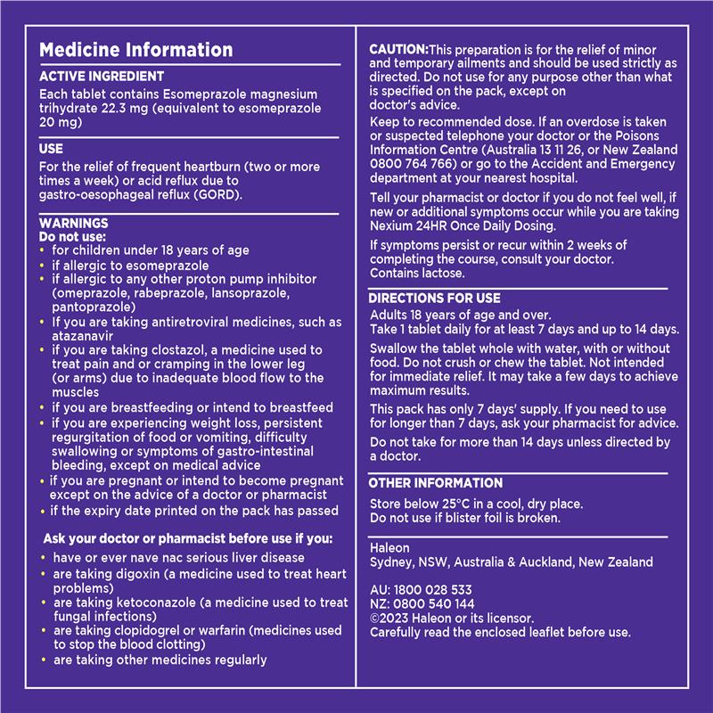 Buy Nexium 24H Heartburn & Acid Reflux 20mg 7 Tablets Online at Chemist ...