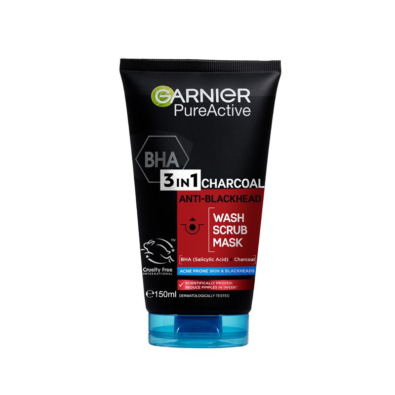 Buy Garnier Pure Active BHA 3 In 1 Charcoal Wash Scrub Mask 150ml ...
