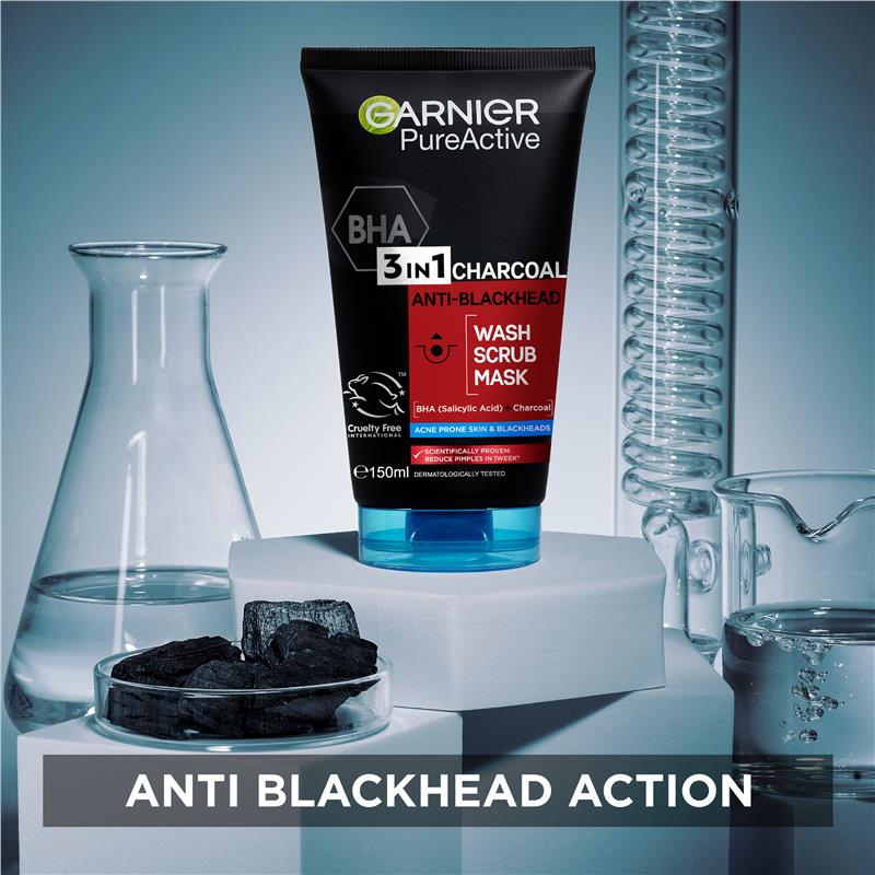 Buy Garnier Pure Active BHA 3 In 1 Charcoal Wash Scrub Mask 150ml ...