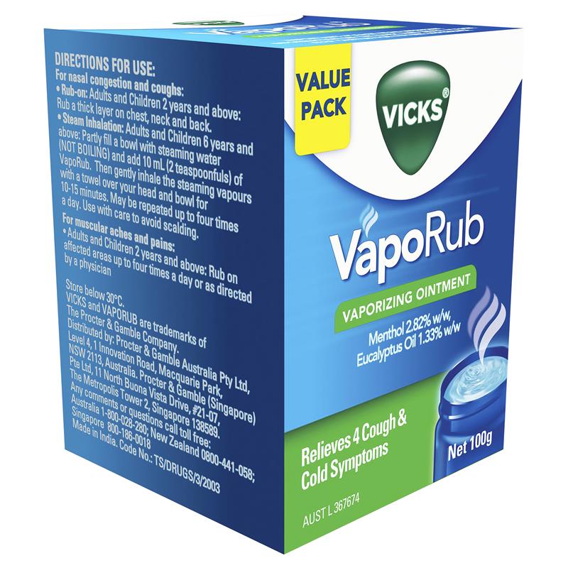 Buy Vicks VapoRub Vaporizing Ointment Jar 100g Online at Chemist Warehouse®