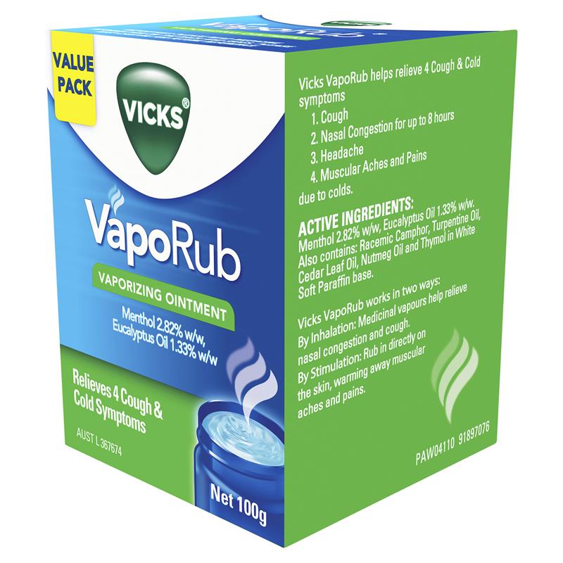Buy Vicks VapoRub Vaporizing Ointment Jar 100g Online at Chemist Warehouse®