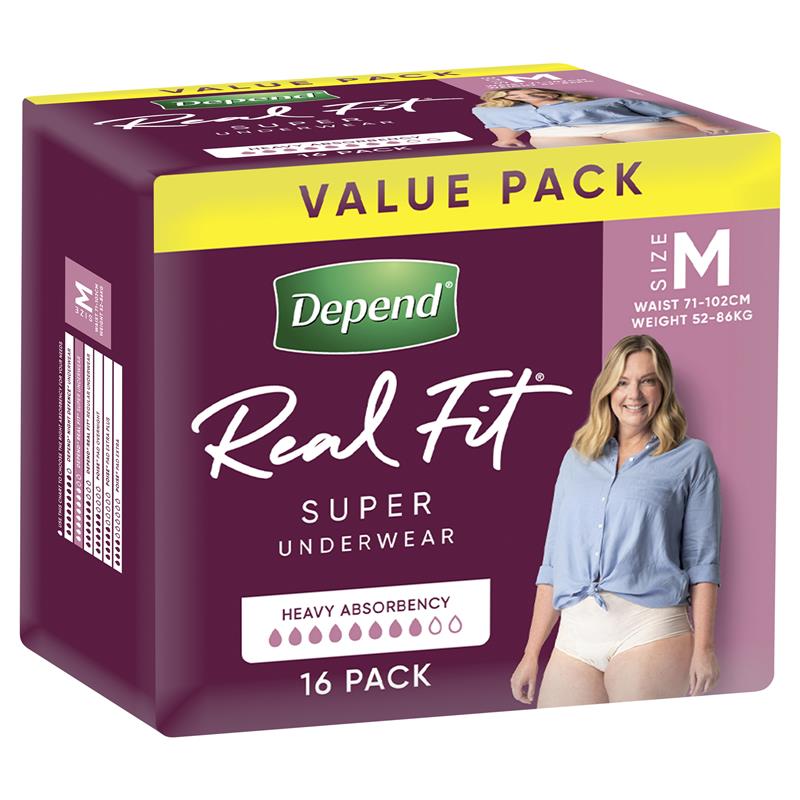 Buy Depend Women Real Fit Super Underwear Medium 16 Value Pack Online ...