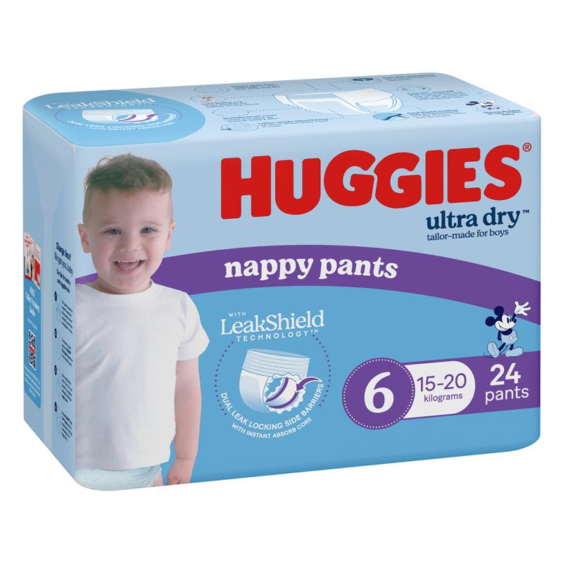 Buy Huggies Ultra Dry Nappy Pants Size 6 Boy 15kg+ Bulk 24 Pack Online ...