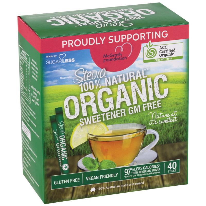 Buy Sugarless Stevia 100% Natural Organic Sweetener Sticks 40 Pack ...