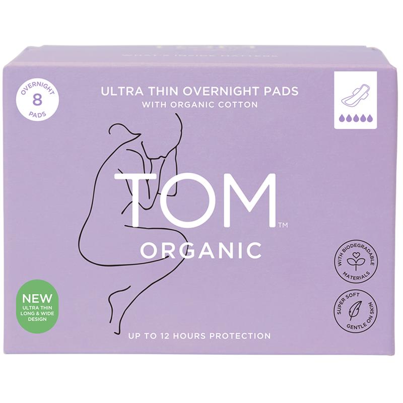 Buy TOM Organic Pads Ultra Thin Overnight 8 Pack Online at Chemist ...