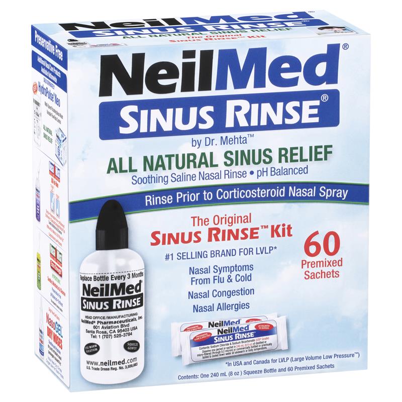 Buy NeilMed Sinus Rinse Kit 240ml Bottle & 60 Premixed Sachets Online ...