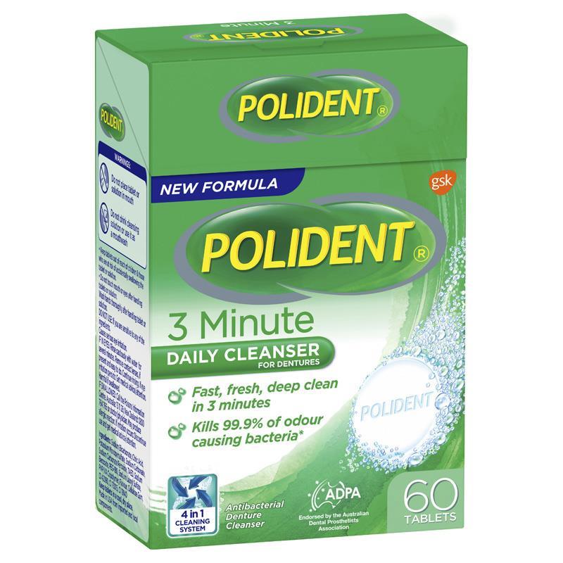 Buy Polident Cleanser 3 Min Fresh Active 60 Tablets Online at Chemist ...