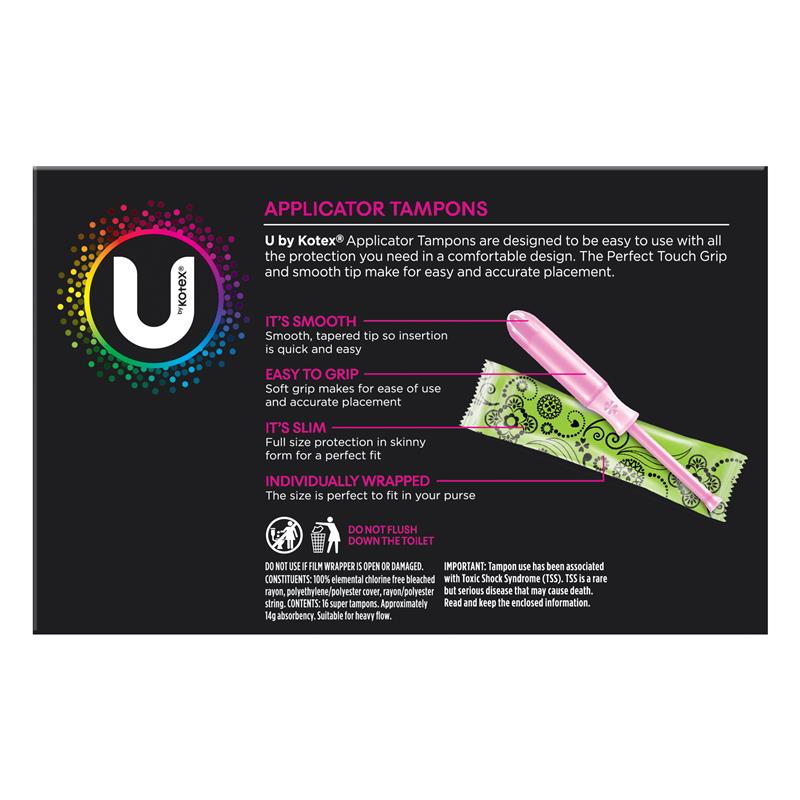 Buy U By Kotex Tampons Applicator Super 16 Pack Online at Chemist ...