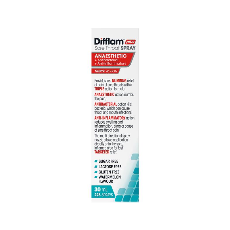 Buy Difflam Plus Sore Throat Anaesthetic Spray Watermelon 30ml Online ...
