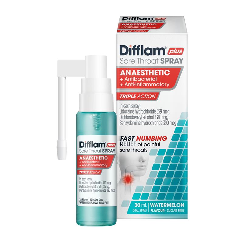 Buy Difflam Plus Sore Throat Anaesthetic Spray Watermelon 30ml Online ...