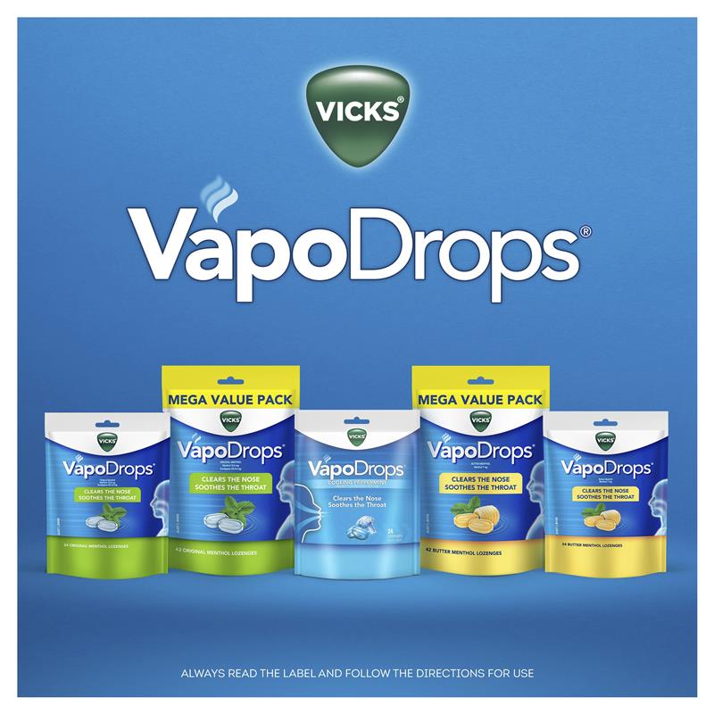 Buy Vicks VapoDrops Original Menthol 42 Lozenges Online at Chemist ...